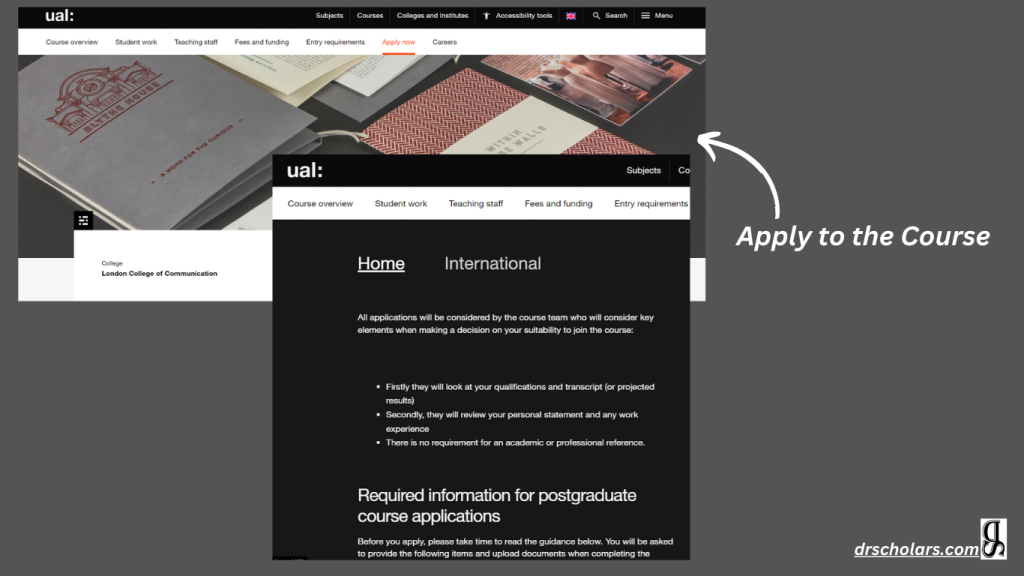 UAL Postgraduate International Scholarship / Study in UK - DR SCHOLARS